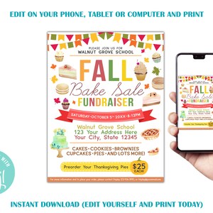 Editable Fall Bake Sale Flyer, Printable Halloween Invite, Community ...