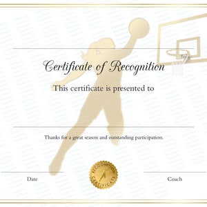 PRINTABLE PDF End of Season Basketball Award Certificates for Girls,16 ...