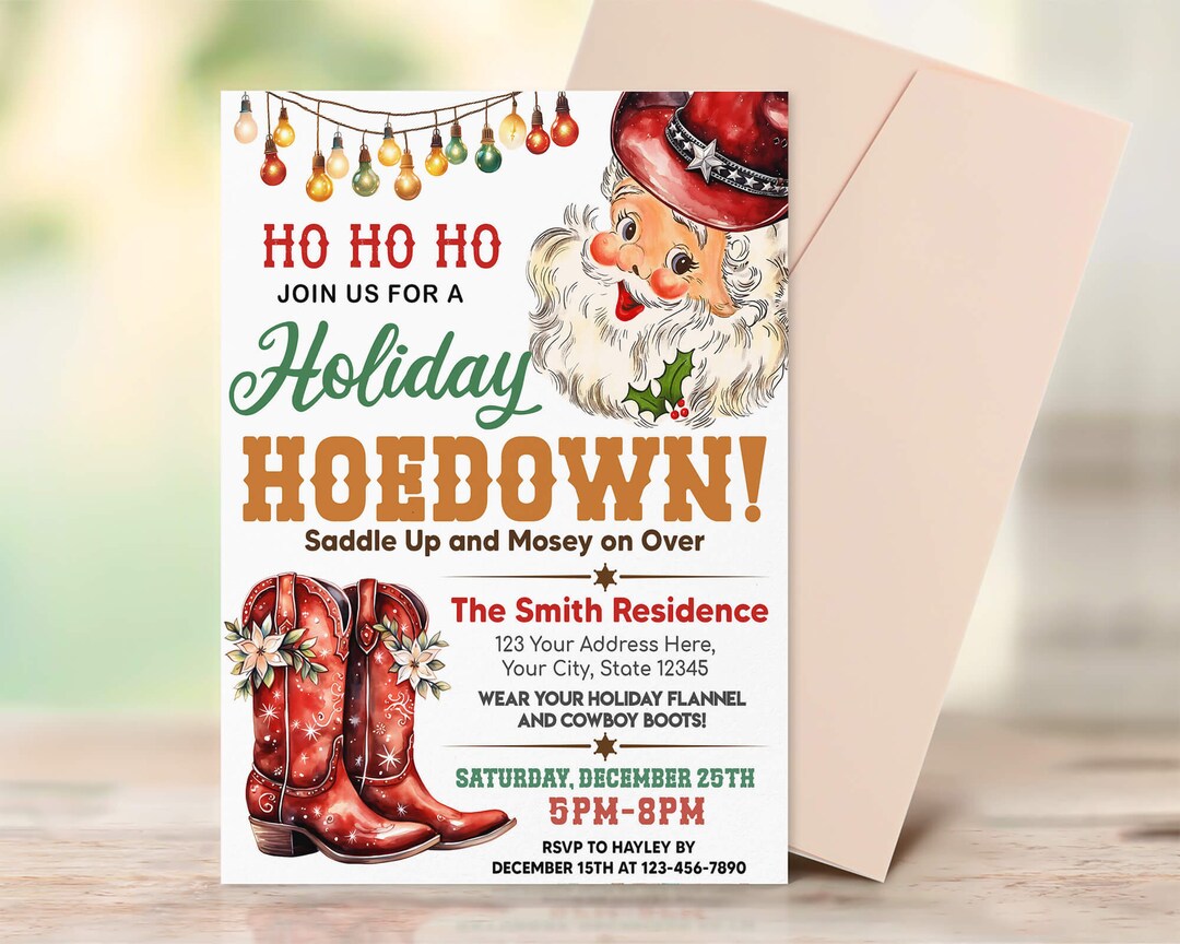 Editable Cowboy Santa Holiday Party Invite, Western Christmas Party ...