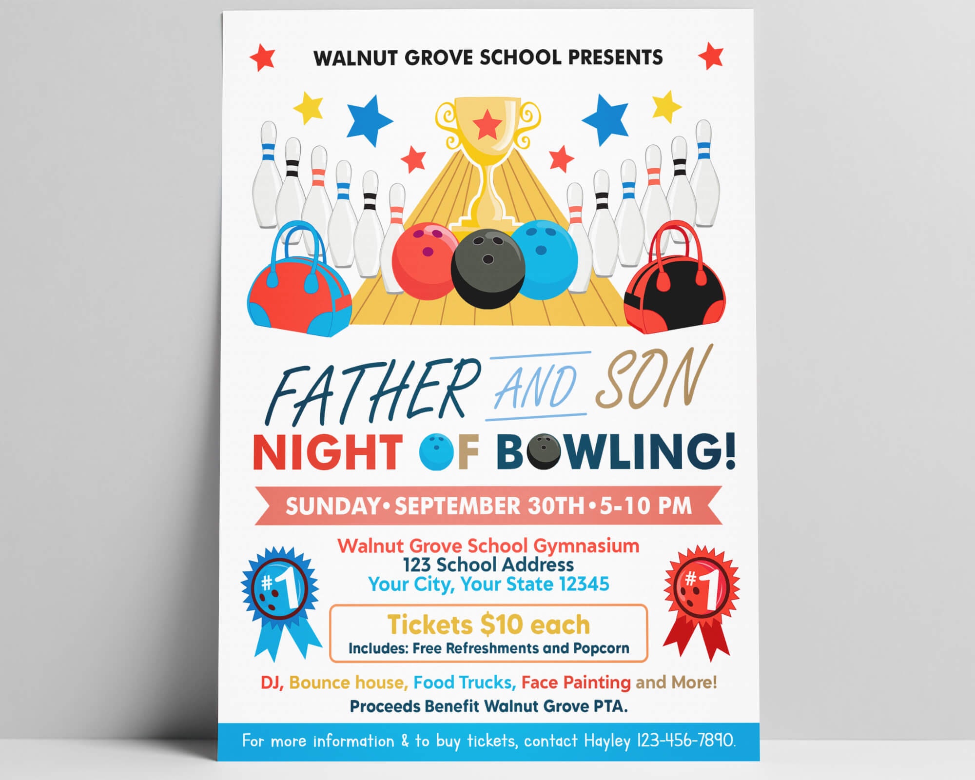 Editable Father and Son Bowling Night Flyer, PTO PTA School Flyer ...