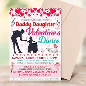 Editable Daddy Daughter Valentine's Day Dance Flyer, Valentines School ...