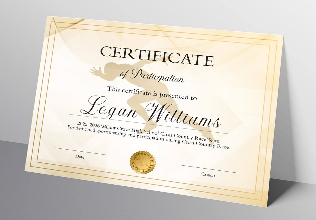 Editable Cross Country Running Award Certificate Template for Boys ...