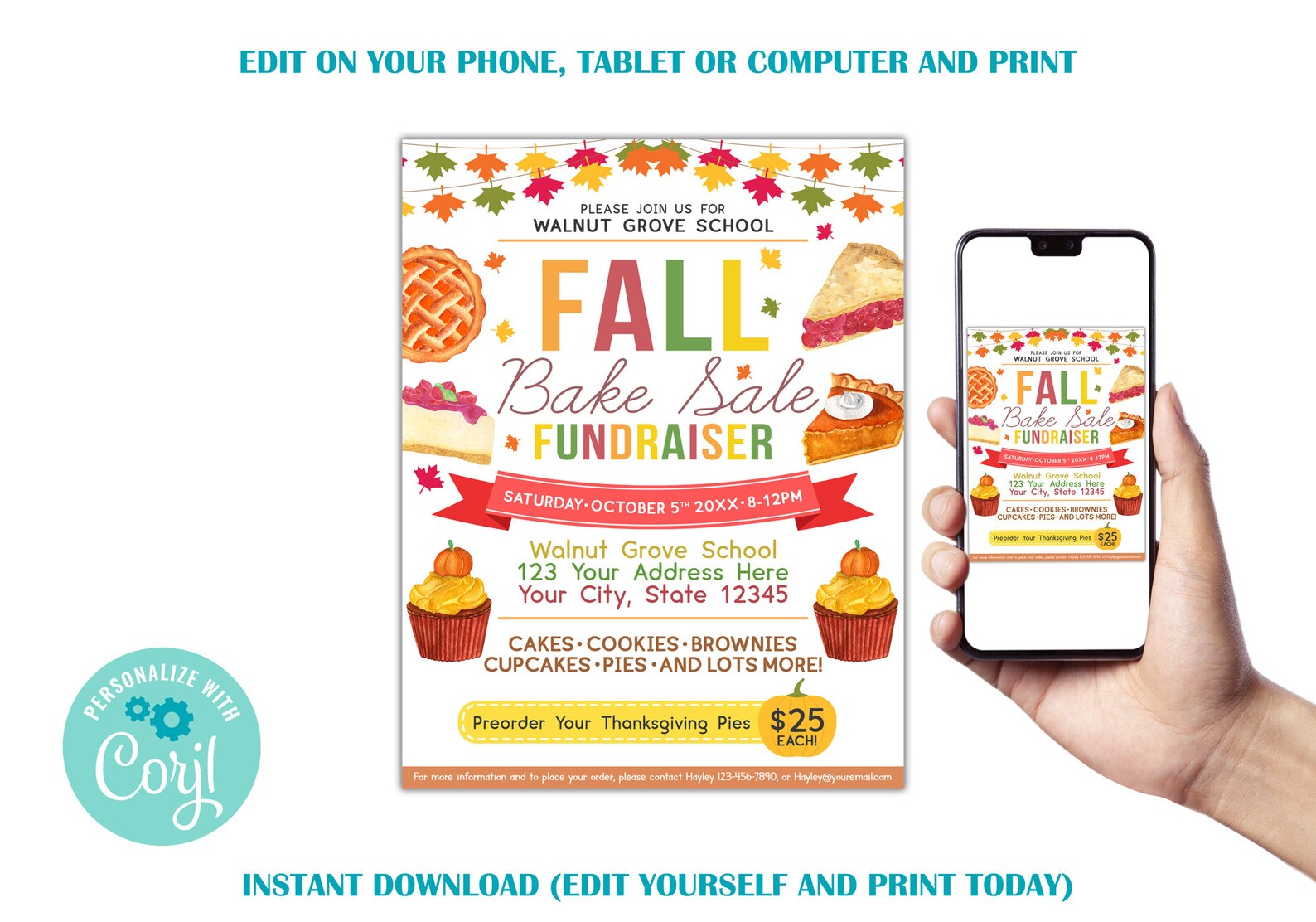 Fall Bake Sale Flyer, Festival Fall Harvest Template for Church School ...