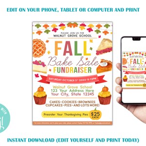 Fall Bake Sale Flyer, Festival Fall Harvest Template for Church School ...