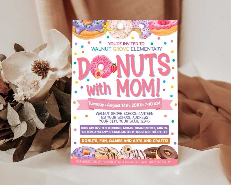 Editable Donuts With Mom Flyer, Church School, PTA PTA Flyer, Donuts ...