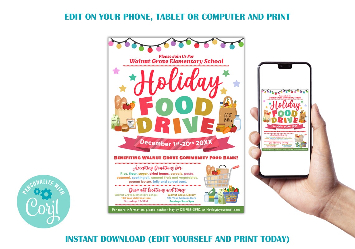 Editable Holiday Food Drive Flyer Template School Church - Etsy