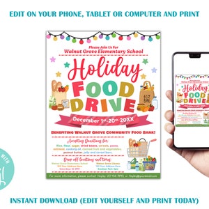 Editable Holiday Food Drive Flyer Template, School Church Fundraiser ...