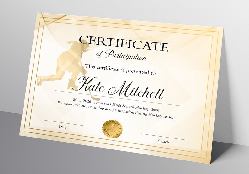 Editable Girls Hockey Certificates Printable Hockey Award for - Etsy