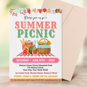 Summer Picnic Flyer Template, Summer Picnic Invitation Digital, Family ...