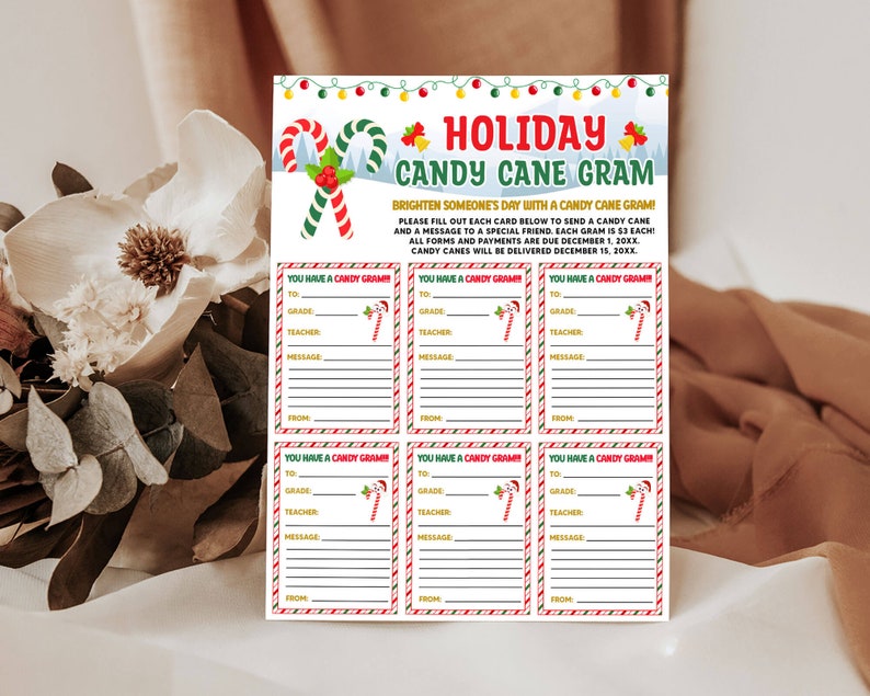 Editable Candy Cane Gram Flyer Template, Holiday Candy Cane Printable ...
