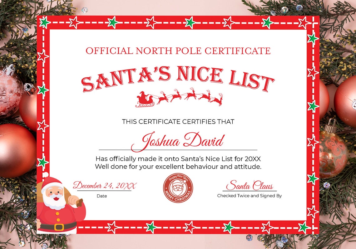 Editable Santa Certificate Cute Nice List Certificate Santa - Etsy
