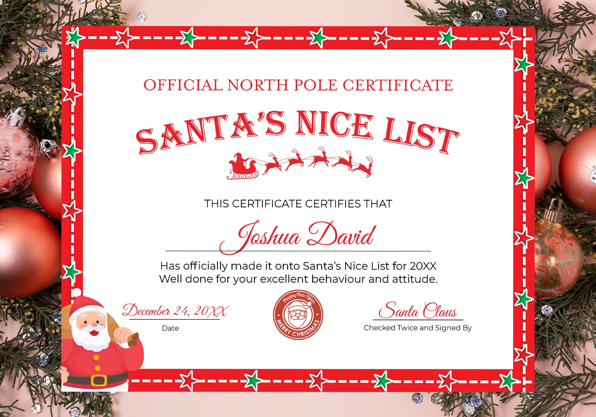 Editable Santa Certificate, Cute Nice List Certificate, Santa Claus ...