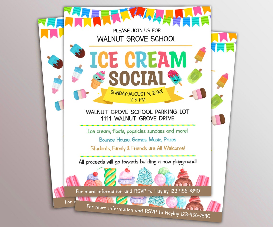 EDITABLE Summer Ice Cream Social Flyer Ice Cream Party - Etsy
