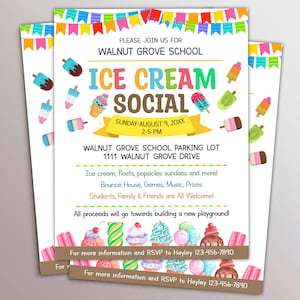 EDITABLE Summer Ice Cream Social Flyer, Ice Cream Party, Watercolor ...