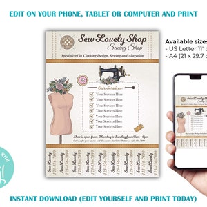 Editable Sewing Business Flyer Template With Tear-off Tabs | Tailor ...