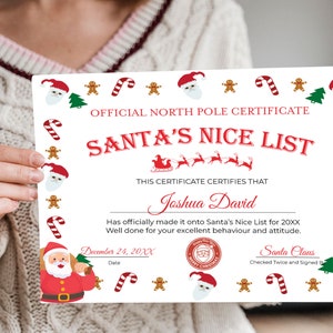 DIY Nice List Certificate From Santa, Red White Christmas Certificate ...