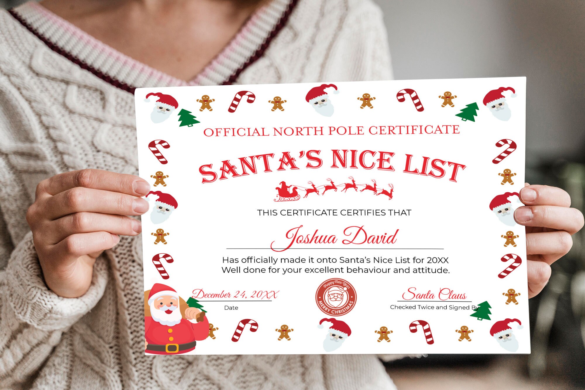 DIY Nice List Certificate From Santa, Red White Christmas Certificate ...