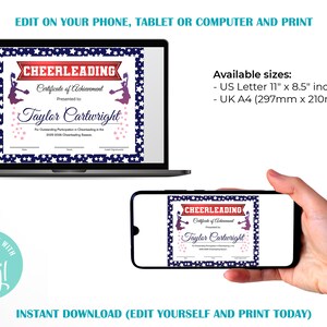 Editable Cheer Certificates, Cheerleader Certificate Red and Blue Set ...