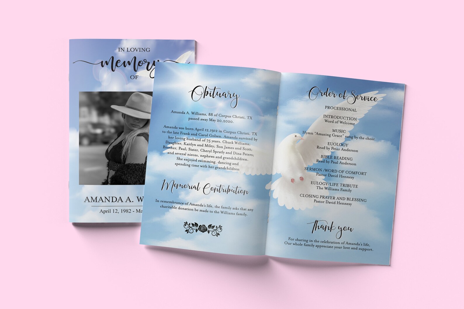 Dove Funeral Program 4 Page Editable Program for Funeral - Etsy