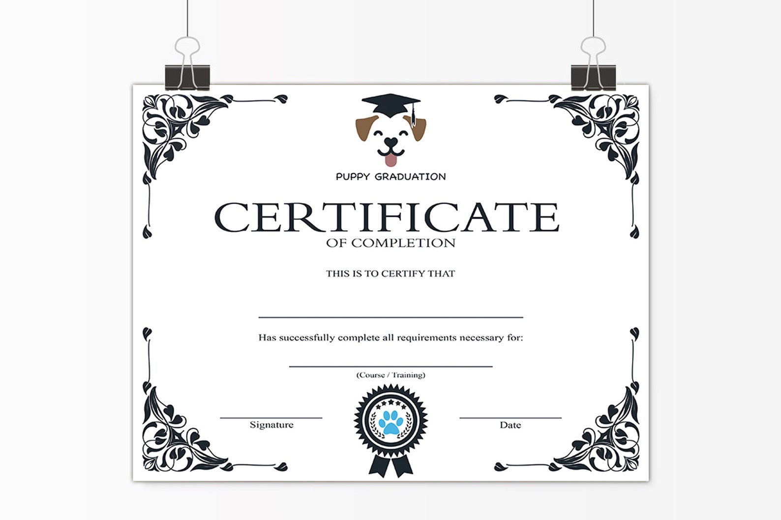 PRINTABLE Blank PDF Puppy Dog Graduation Certificate | Etsy