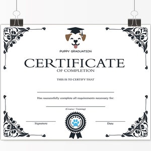 PRINTABLE Blank PDF, Puppy Dog Graduation Certificate Template, Puppy ...