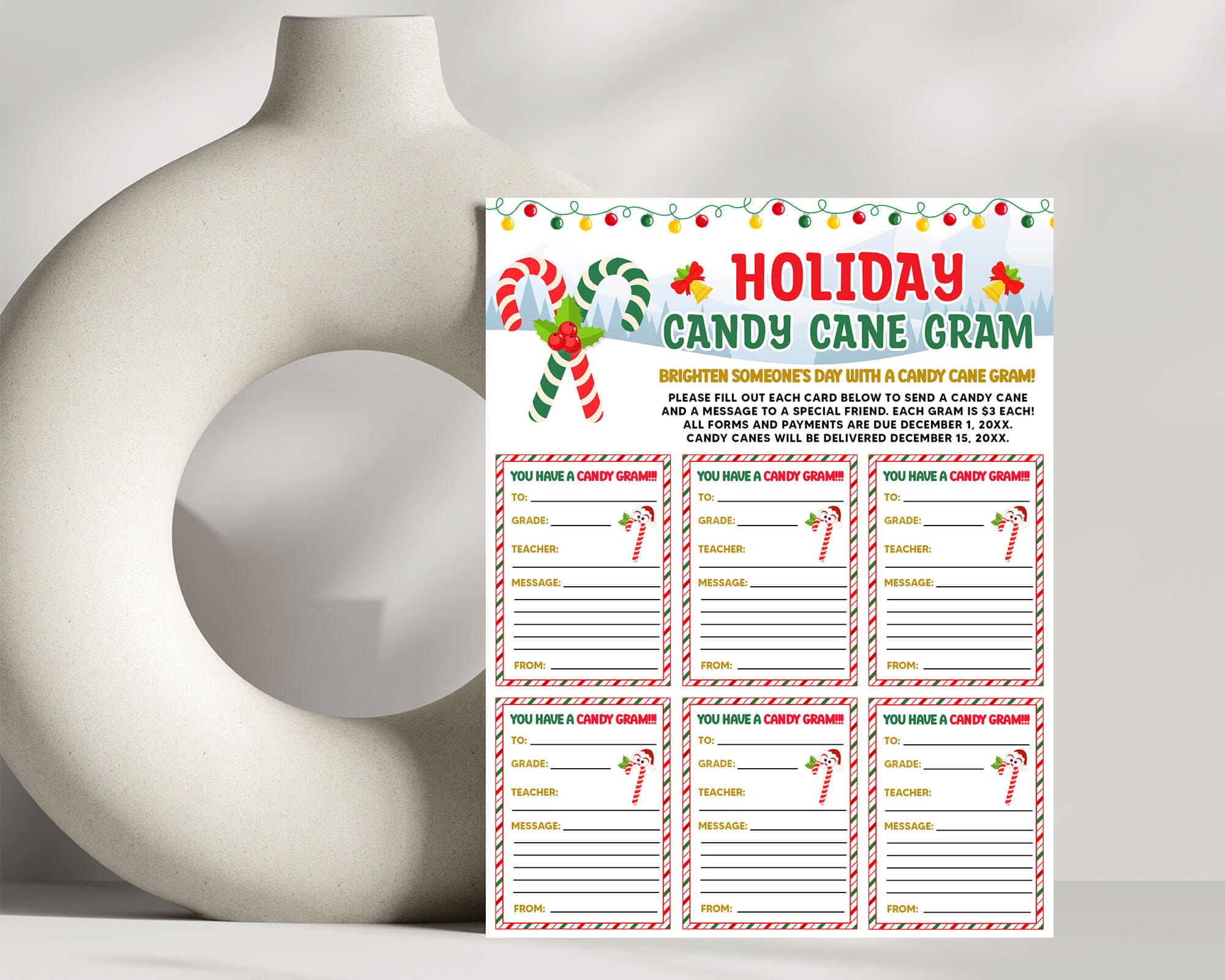 Editable Candy Cane Gram Flyer Template, Holiday Candy Cane Printable ...