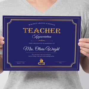 Editable Teacher Appreciation Certificate Blue, Appreciation Week ...