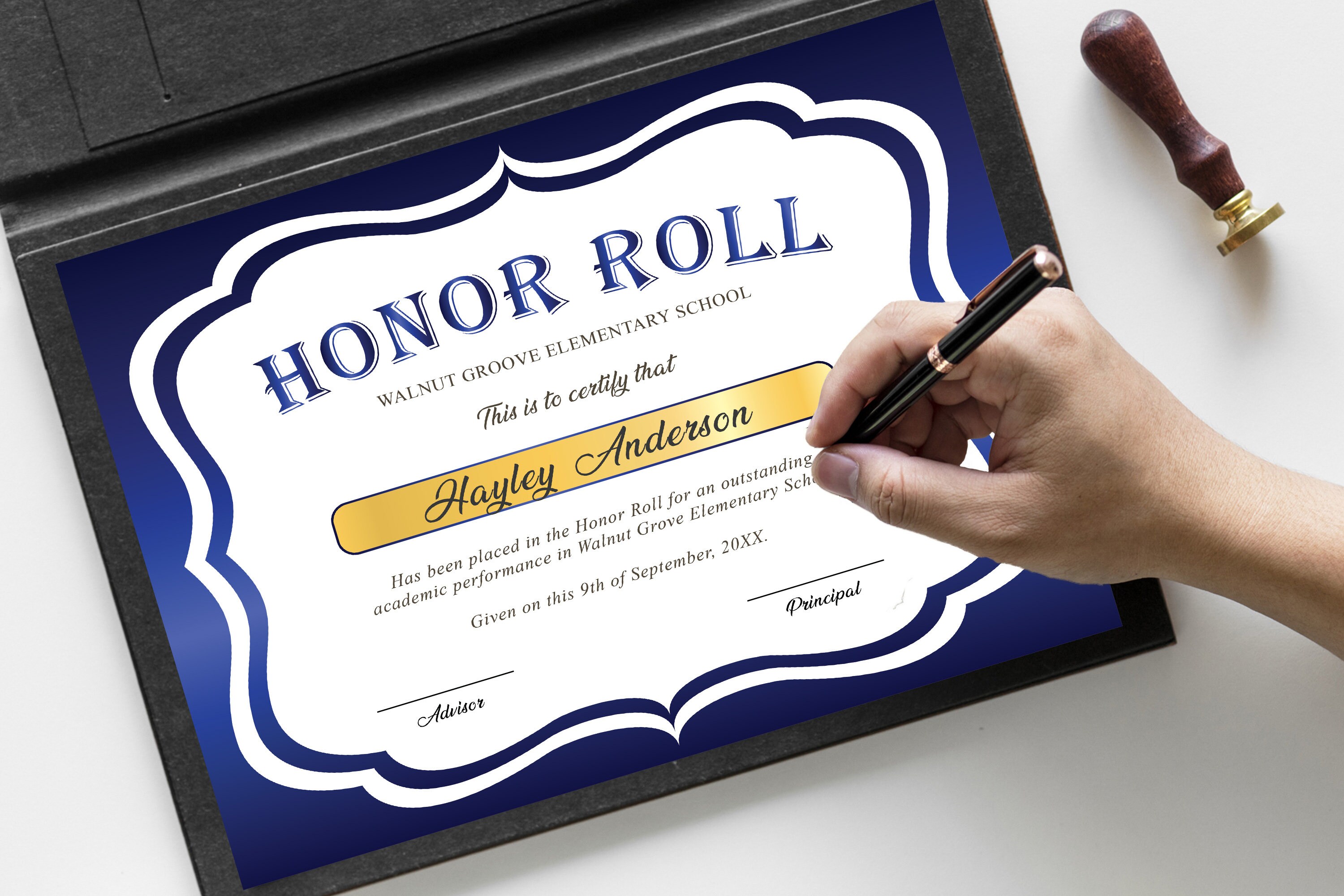 Editable Honor Roll Certificate Template, Royal Blue School Award ...