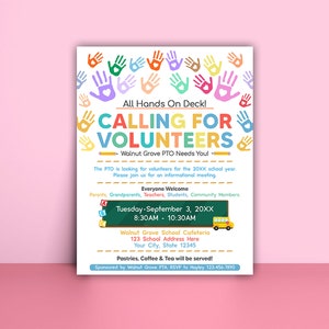 Editable Volunteer Recruitment Flyer, School Volunteer Fundraiser Event ...