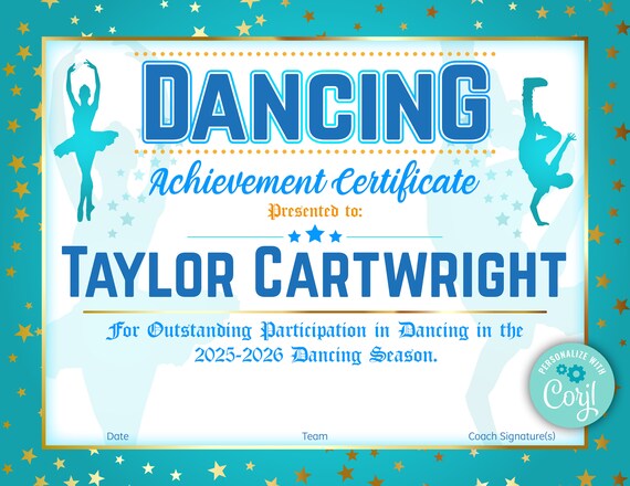 EDITABLE Dancer Certificate, Dancing Award, Dance Recital Award BLUE by ...