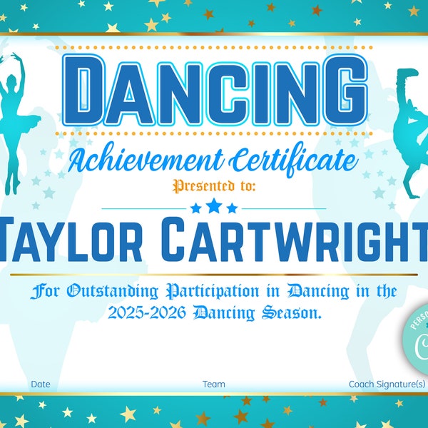 Dance Certificate - Etsy