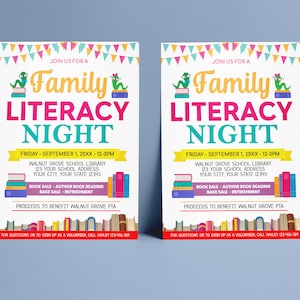 Editable Family Literacy Night Flyer, PTO PTA Reading Book Sale School ...