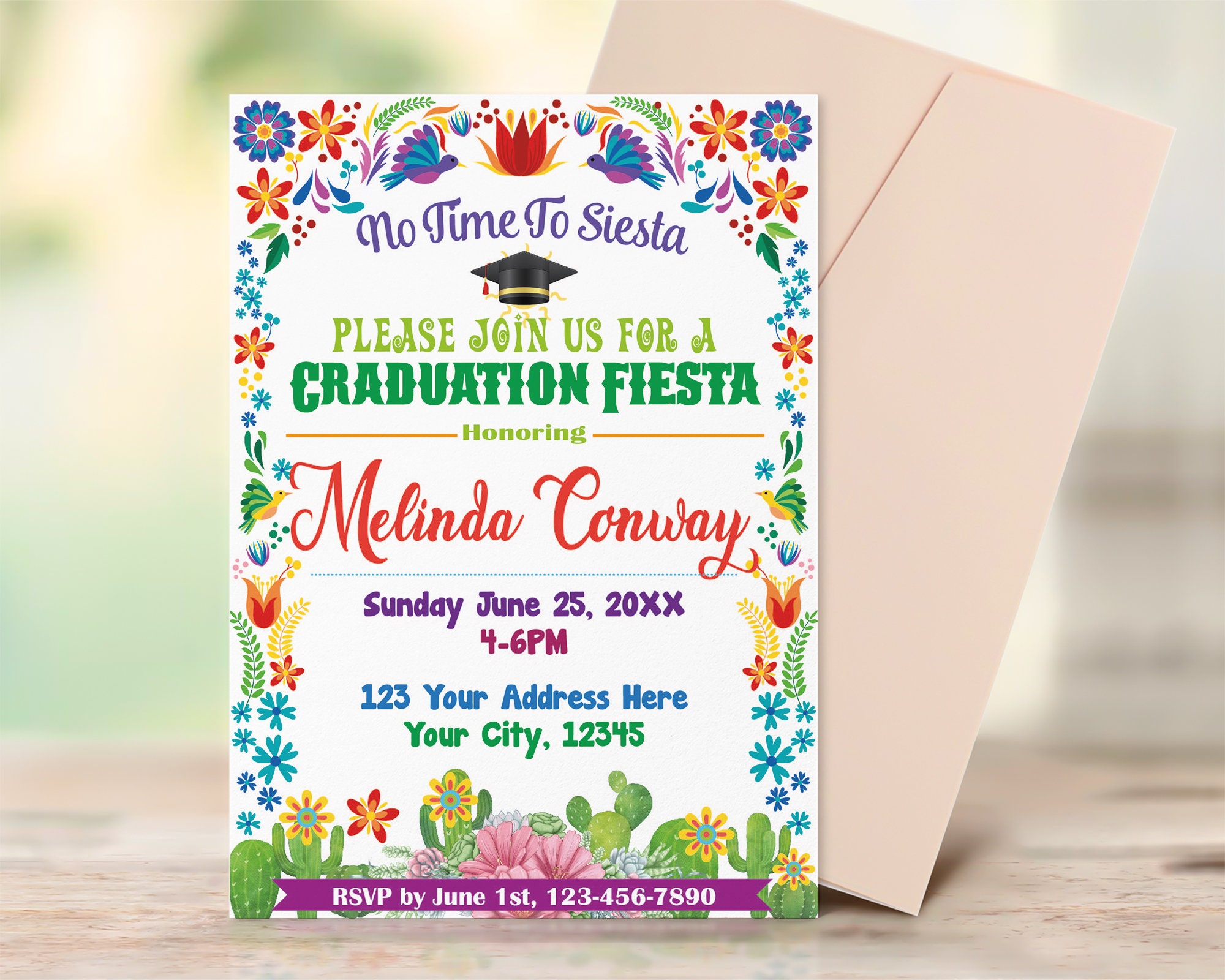 Mexican Graduation Invitation Template WHITE, Floral Fiesta Graduation ...