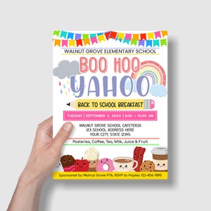 EDITABLE Boo Hoo Yahoo Back to School Breakfast Flyer, PTA PTO ...