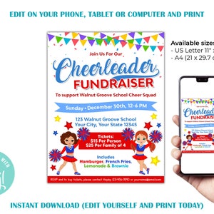 Editable Cheerleader Fundraiser Flyer, School PTO PTA Fundraiser Event ...