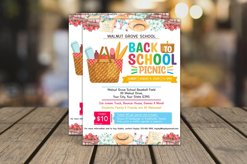 EDITABLE School Picnic Invitation, Back to School Flyer Event, School ...