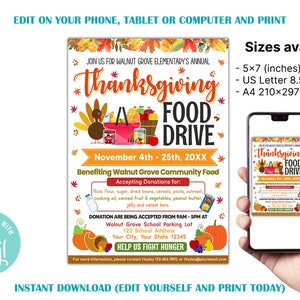 Editable Thanksgiving Food Drive Flyer, Fall Food Drive Flyer, Autumn ...