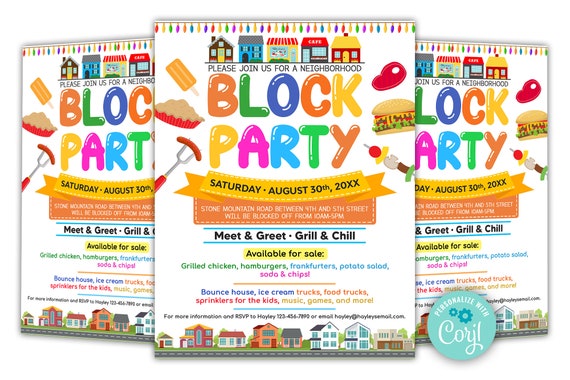 EDITABLE Neighborhood Block Party Invitation, Bbq Picnic Summer Party ...
