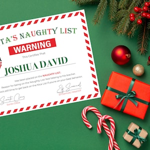 Editable Santa Warning Letter, Printable Santa Naughty List Certificate ...