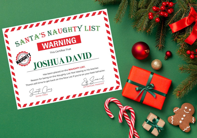 Editable Santa Warning Letter, Printable Santa Naughty List Certificate ...