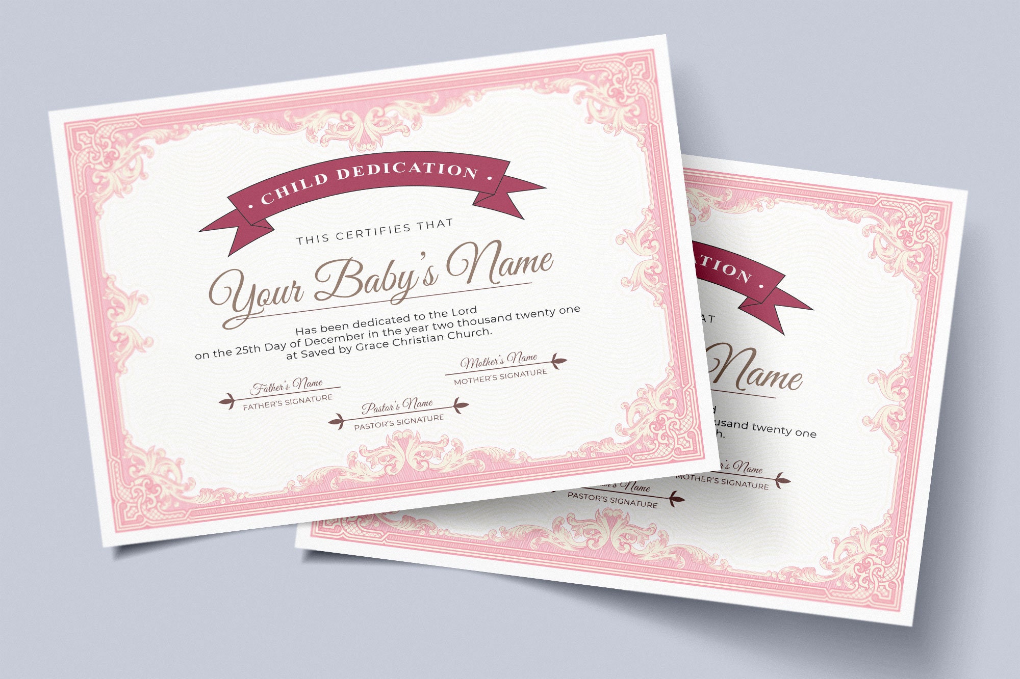 EDITABLE Pink Baby Dedication Certificate Template Girl Baby - Etsy