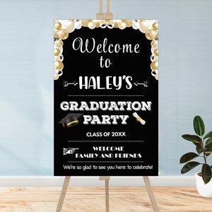 Graduation Welcome Sign for Easel Instant Download, Black Gold ...