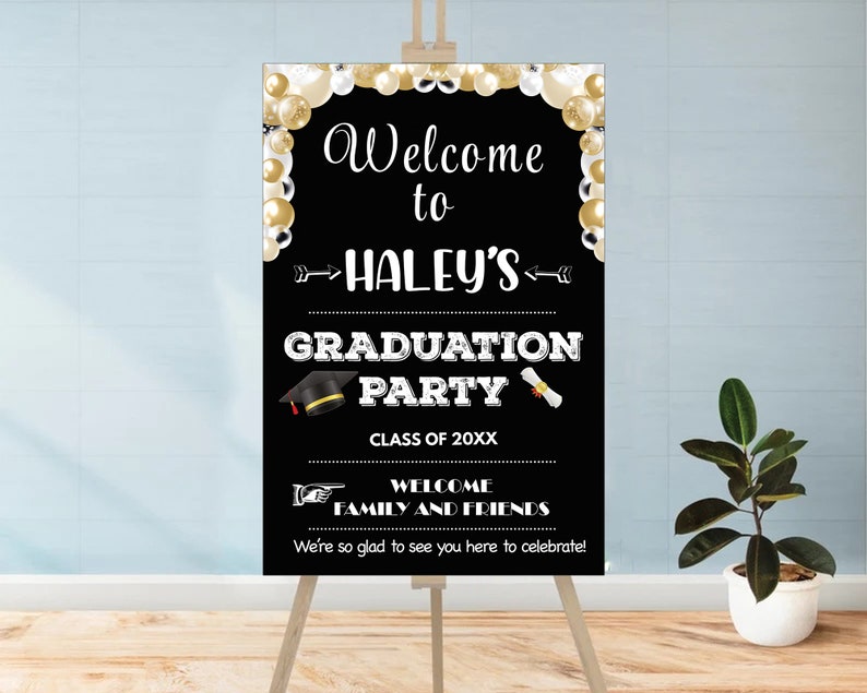 Graduation Welcome Sign for Easel Instant Download Black Gold - Etsy