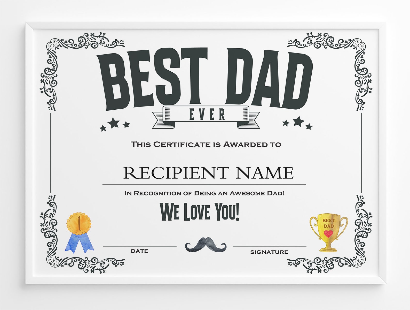 Best Dad Ever Certificate Award, Father Certificate, World's Best Dad ...
