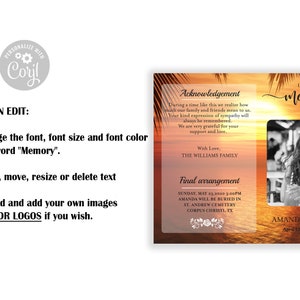 Sunset Funeral Brochure, 4 Page Orange Sunset Beach Themed Obituary ...