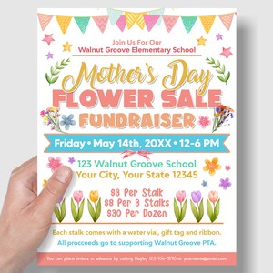 Editable Mother's Day Flower Fundraiser Flyer, School PTO PTA ...