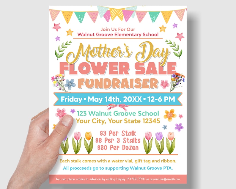 Editable Mother's Day Flower Fundraiser Flyer School PTO - Etsy
