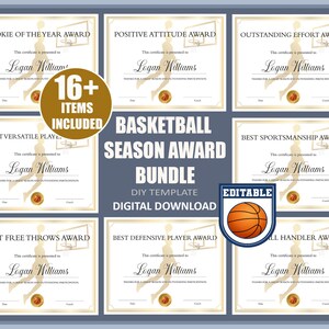 EDITABLE End of Season Basketball Award Certificates, 16 Basketball ...