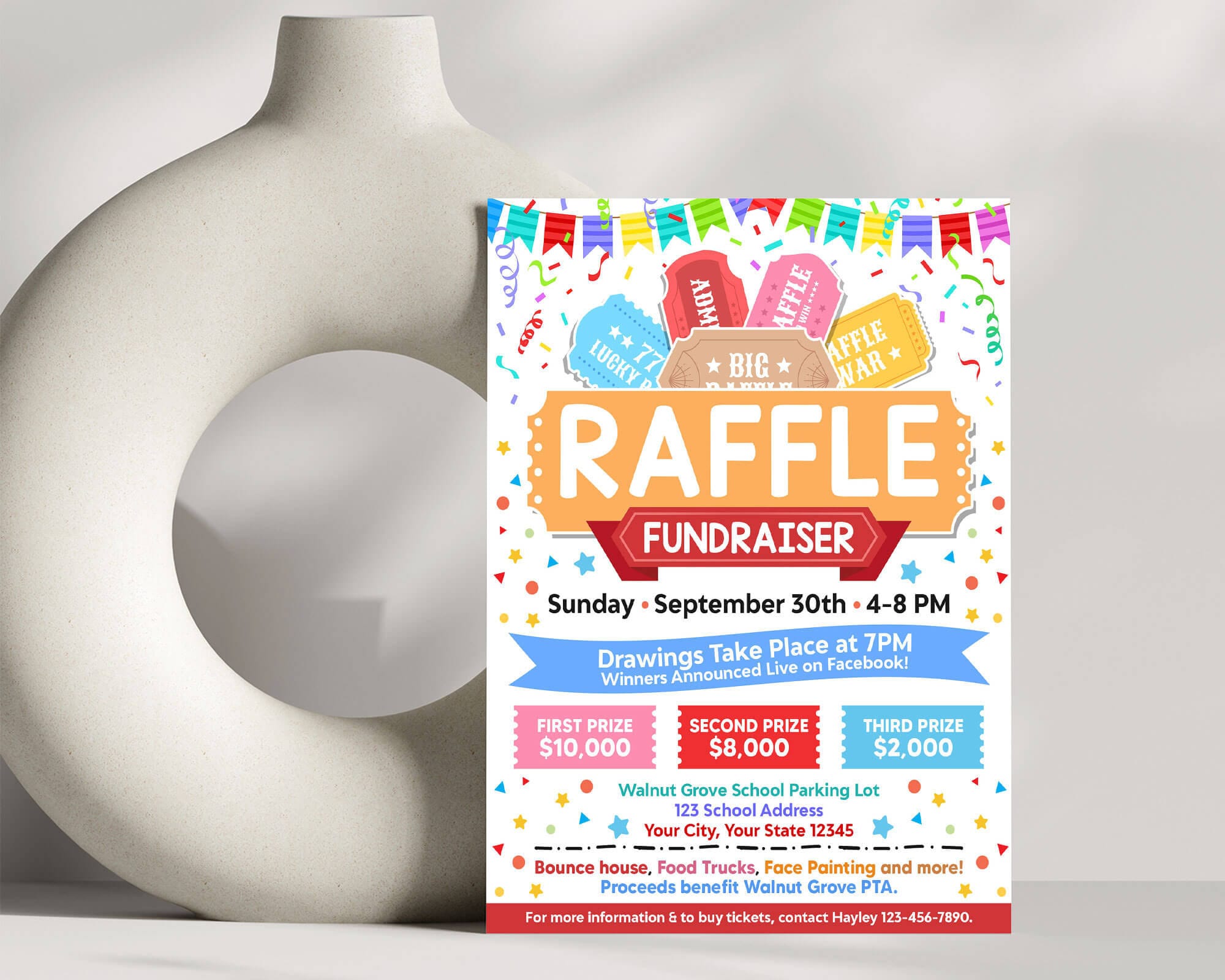 Raffle Fundraiser Flyer Template, Charity Ticket Sales, School Event ...