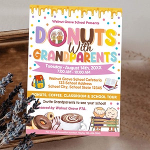 Donuts With Grandparents Flyer, Grandpa Grandma Invitation, PTO PTA ...